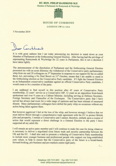 Weybridge MP has announced he won't be standing in General Election ...